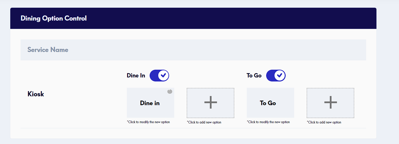 How to toggle/hide dine in or to go options – INFI